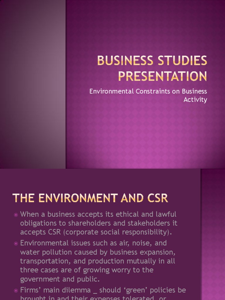 Business Studies Presentation PDF | PDF | Corporate Social ...