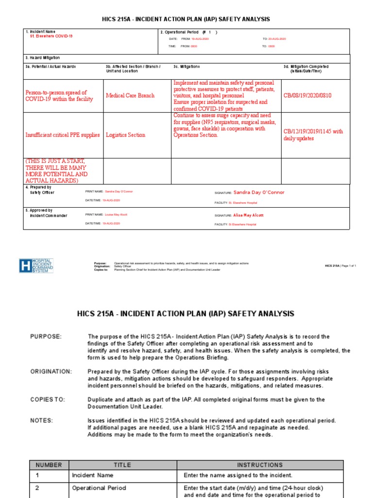 Hics 215A - Incident Action Plan (Iap) Safety Analysis: St. Elsewhere ...