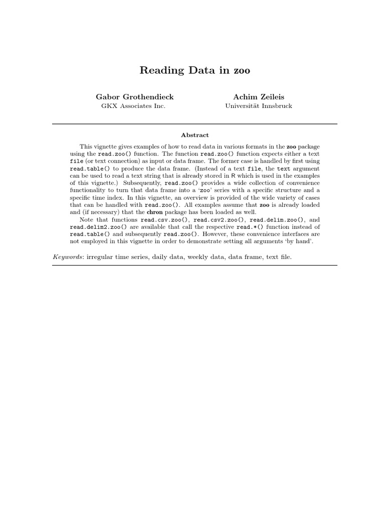 Reading Data in Zoo: Gabor Grothendieck Achim Zeileis | Download Free PDF | Comma Separated ...