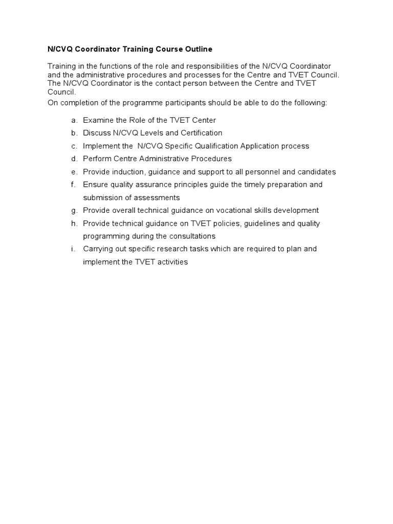 1 CVQ Course Outlines | PDF | Educational Assessment | Competence ...