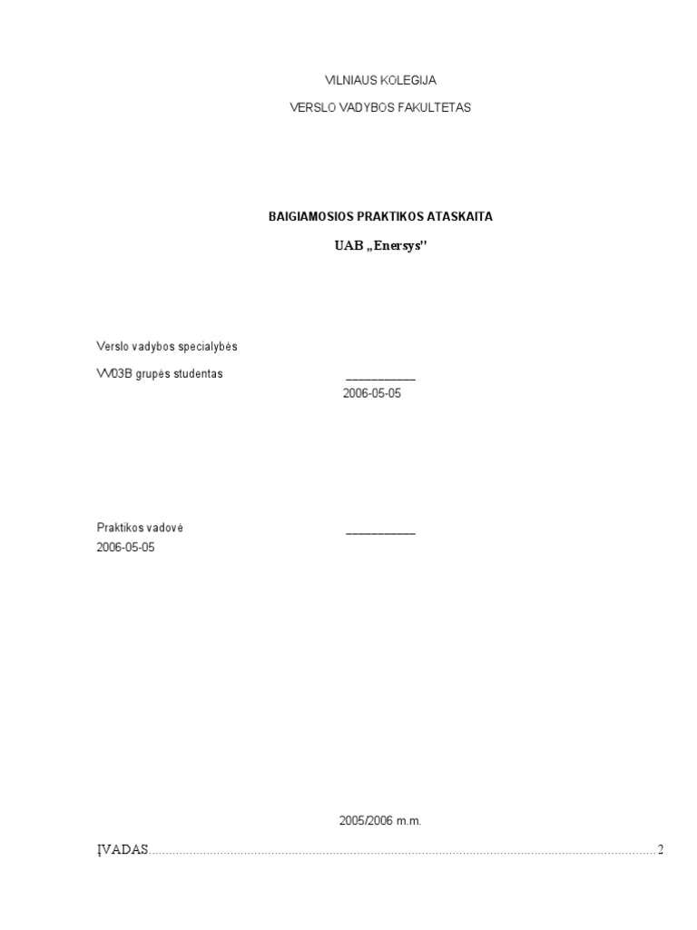 Baigiamosios Praktikos Ataskaita UAB Enersys | PDF