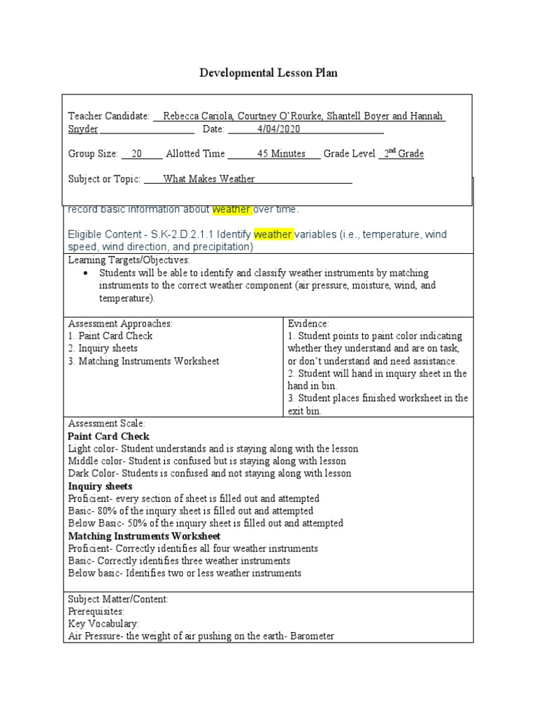 Grade 4 Weather Instruments Lesson Plan | PDF | Meteorology | Thermometer