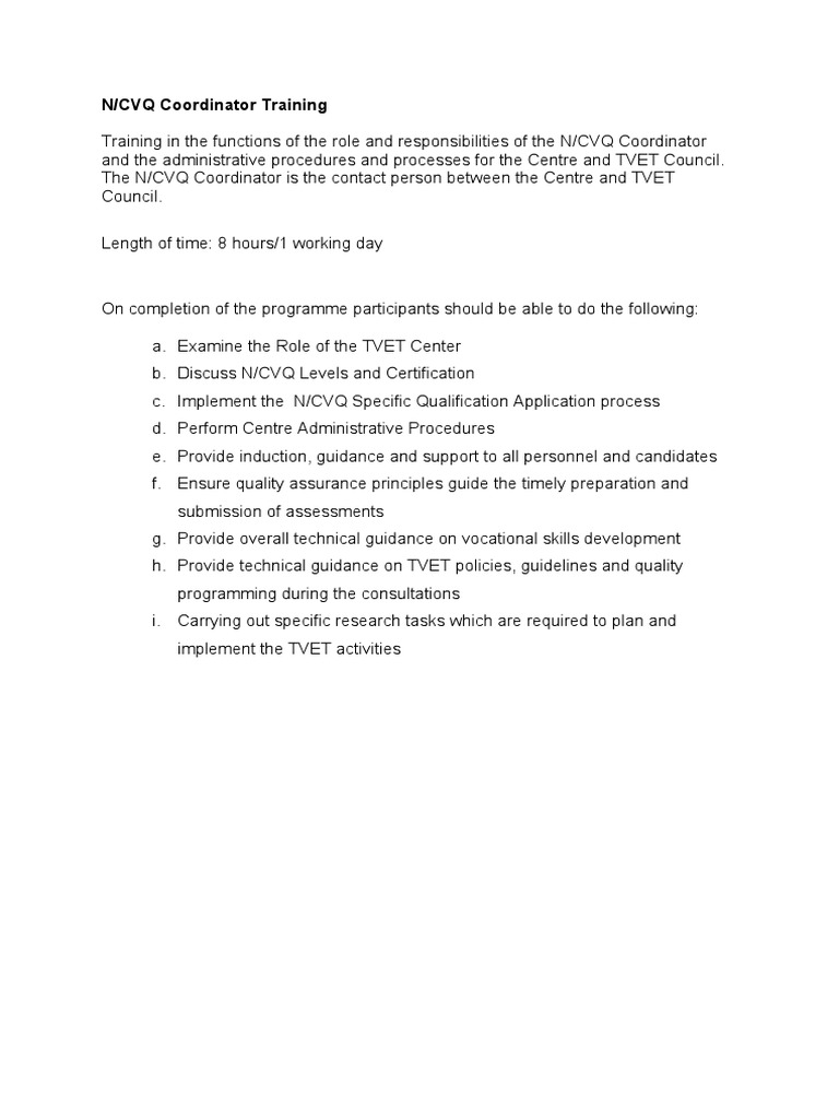 TVET TRAINING Course Outlines | Download Free PDF | Vocational ...