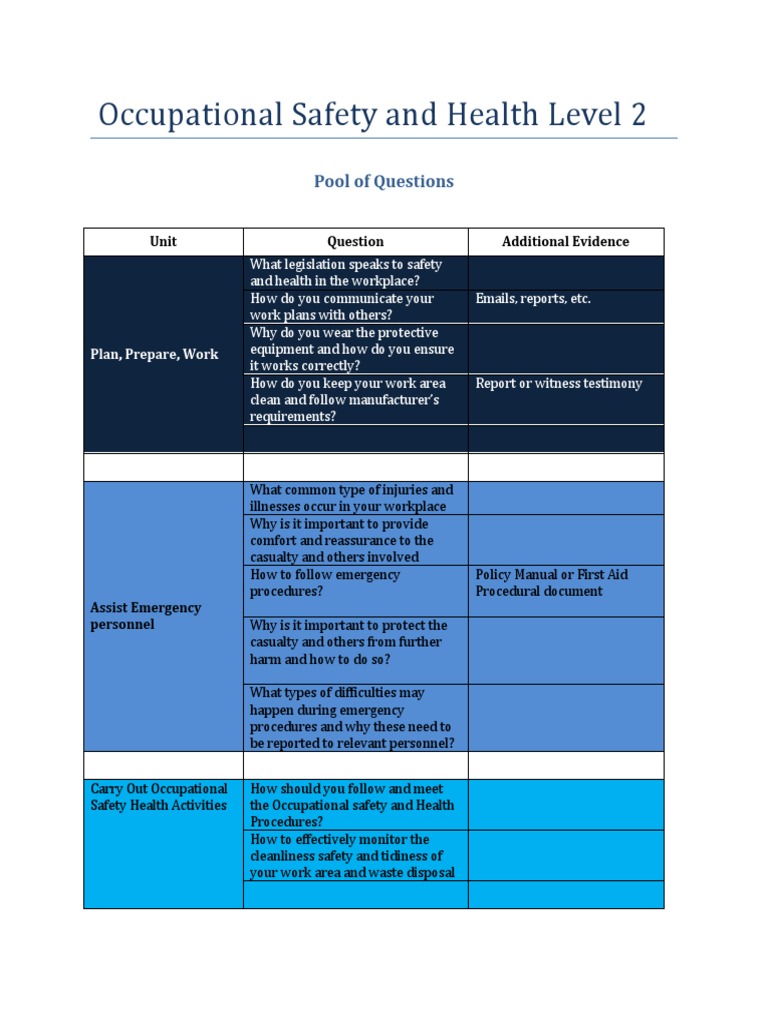 Pool of Questions - OSH 2 | PDF | Occupational Safety And Health | Safety