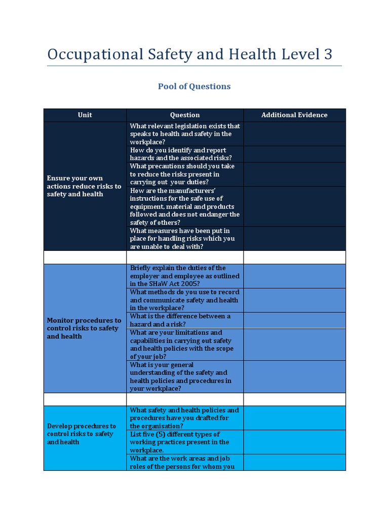 Pool of Questions - OSH 3 | PDF | Occupational Safety And Health | Risk