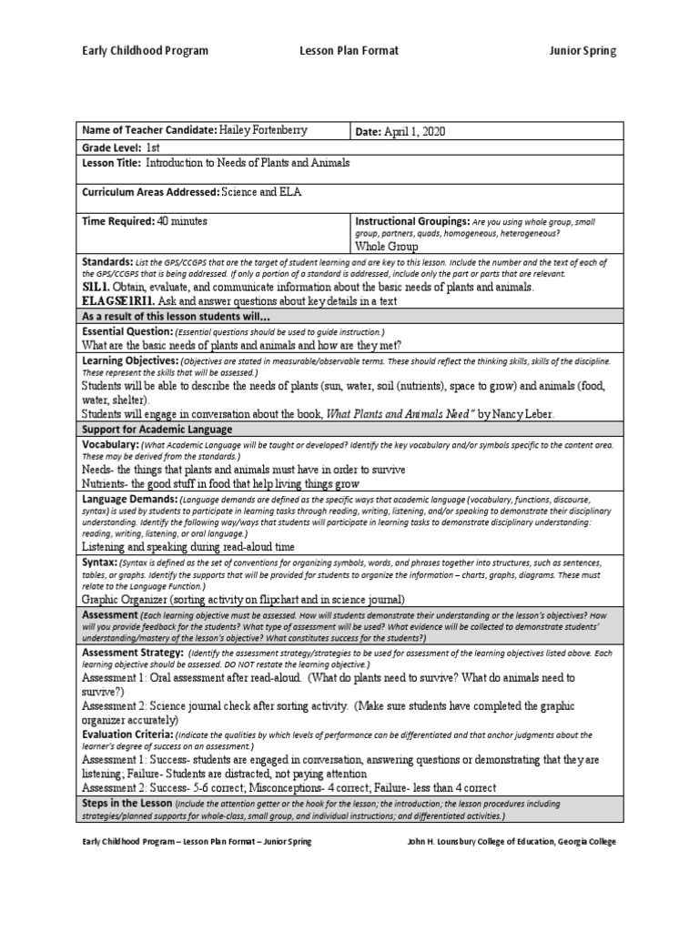 Mini Unit-Needs of Plants and Animals | PDF | Lesson Plan | Educational ...