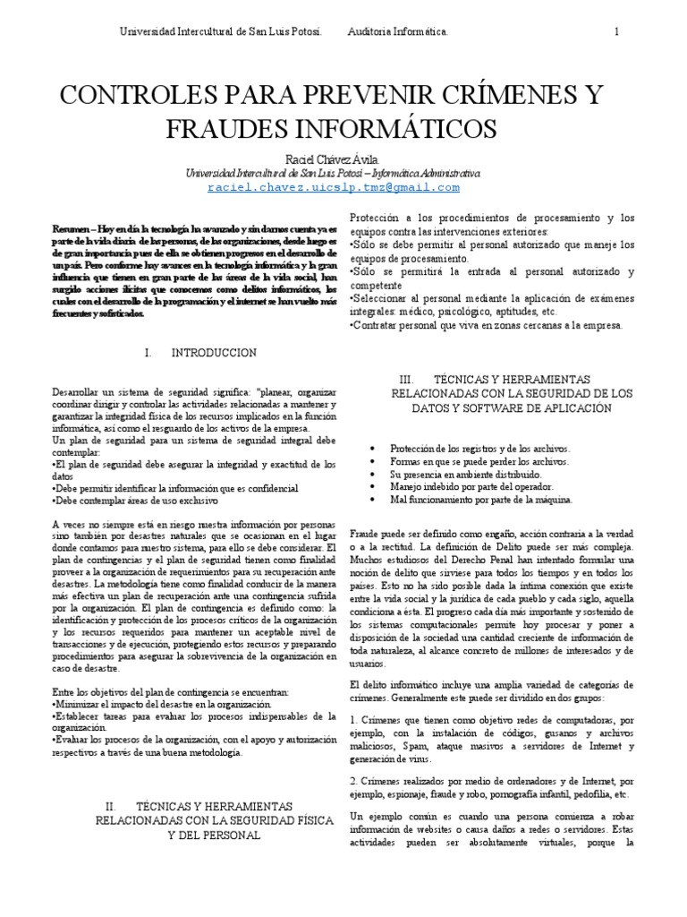 Controles para Prevenir Crimenes y Fraudes Informaticos | PDF | La ...