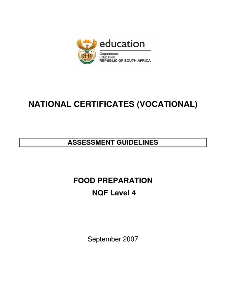 Food Preparation Assessment Guidelines | PDF | Educational Assessment ...
