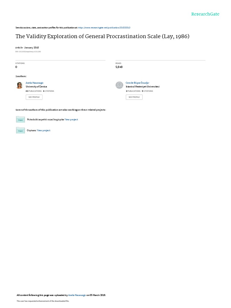 Exploring the Validity and Factor Structure of the General Procrastination Scale | PDF ...