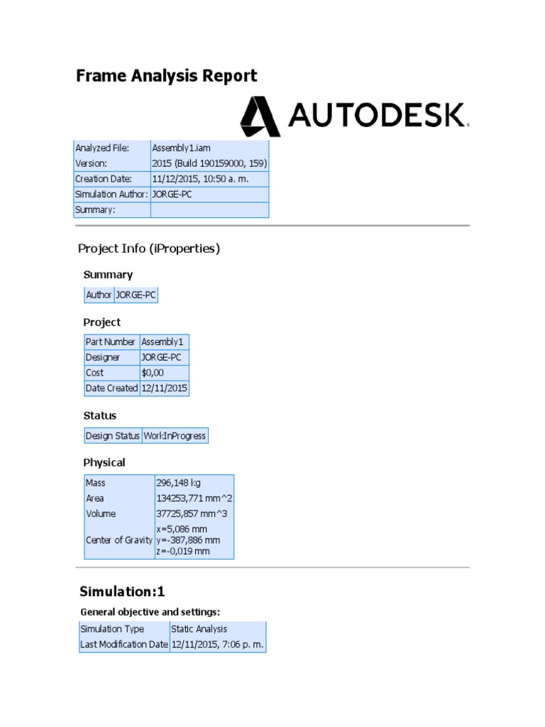 Assembly1 Frame Analysis Report 11 - 12 - 2015 | PDF | Strength Of ...