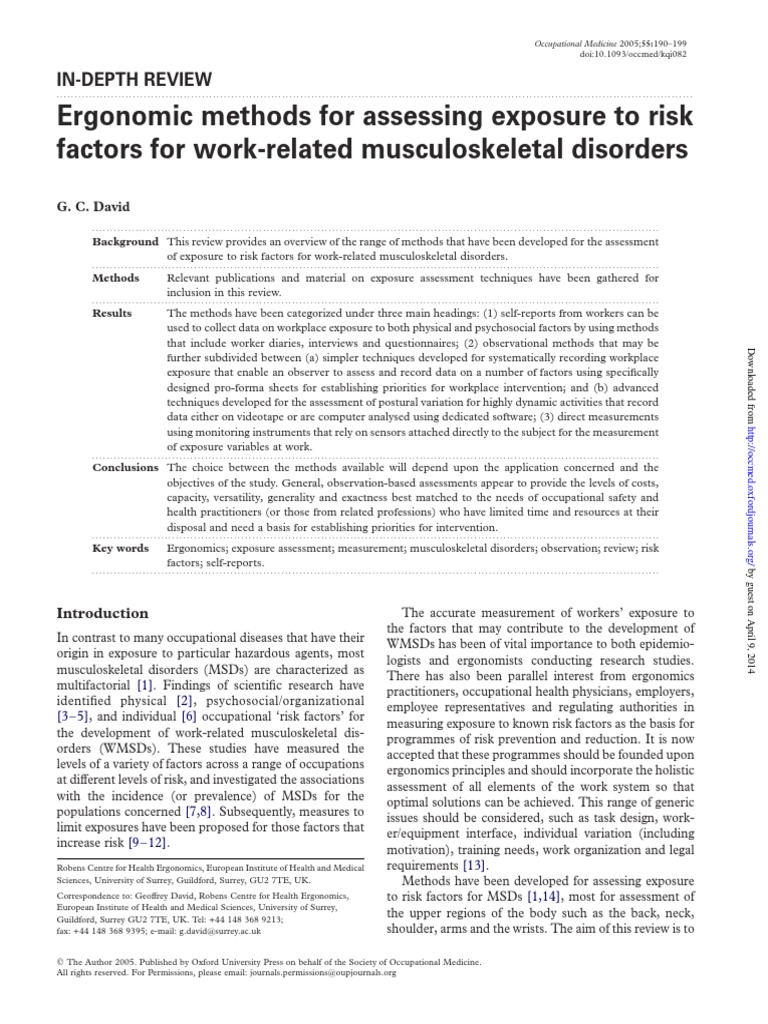 Assessing Shoulder Exposure Factors | PDF | Human Factors And ...