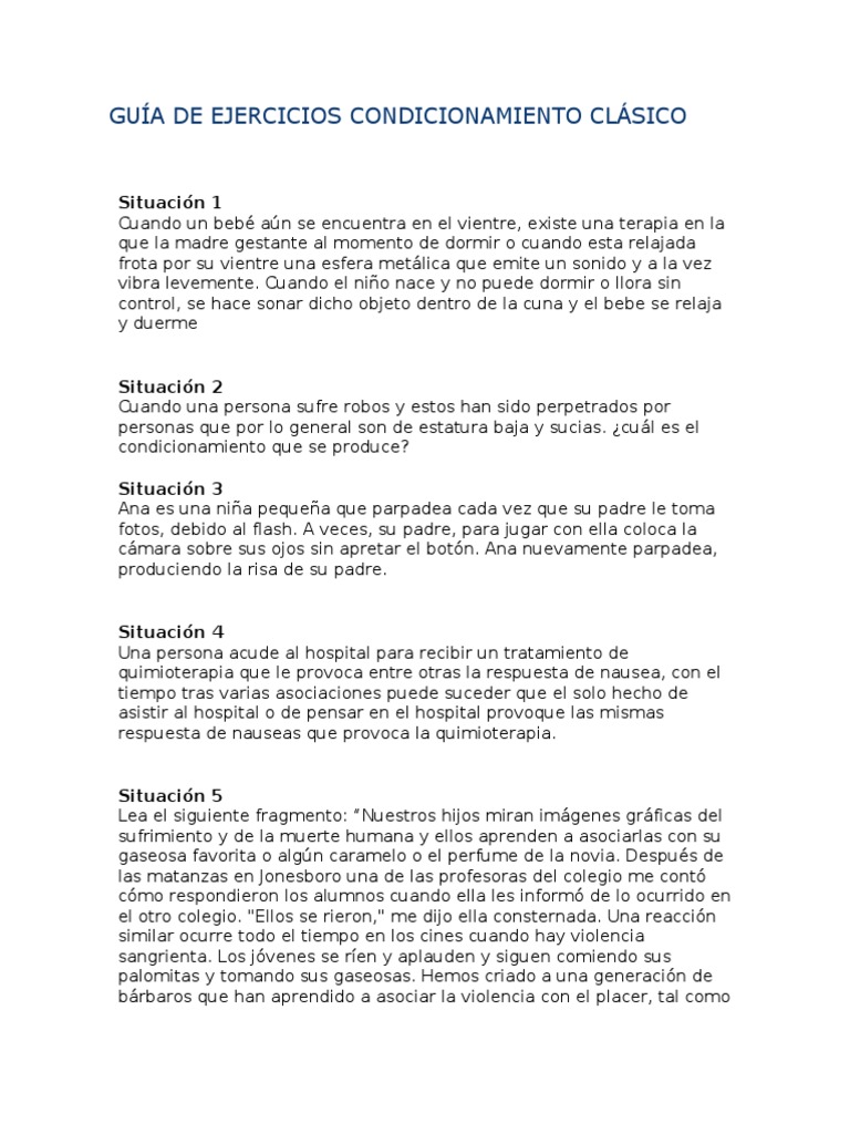 Guía de Ejercicios Condicionamiento Clásico | PDF | Tratamiento de ...