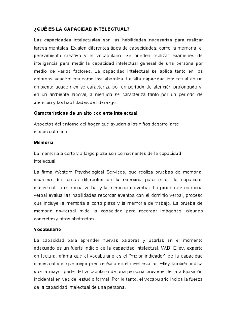 Qué Es La Capacidad Intelectual | PDF | Inteligencia | Cociente de ...