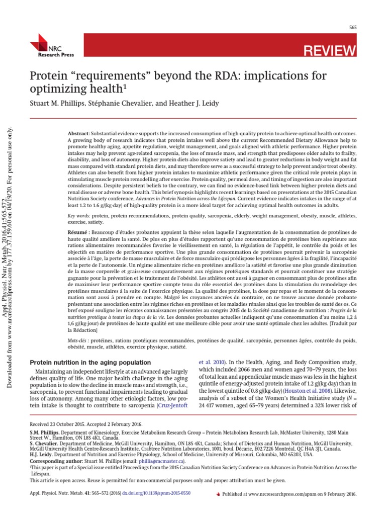 Review: Protein "Requirements" Beyond The RDA: Implications For ...