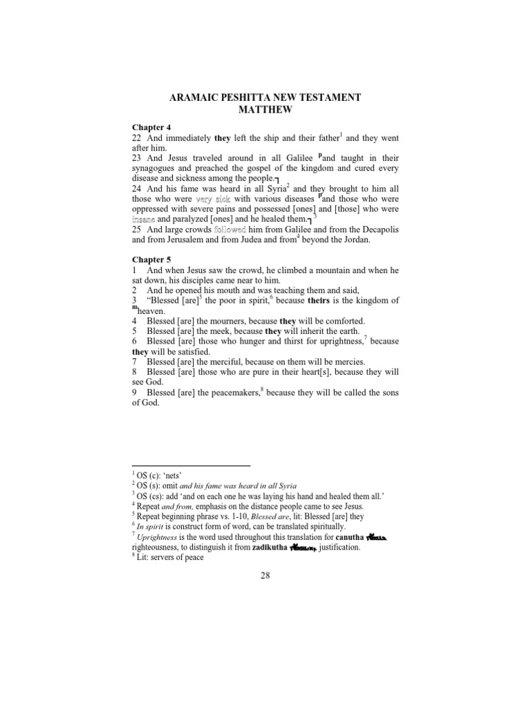 Aramaic Peshitta New Testament Matthew | PDF | Gospel Of Matthew | Jesus