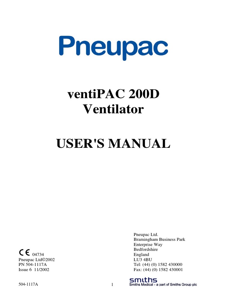 Ventipac 200D Ventilator User'S Manual | PDF | Breathing | Valve