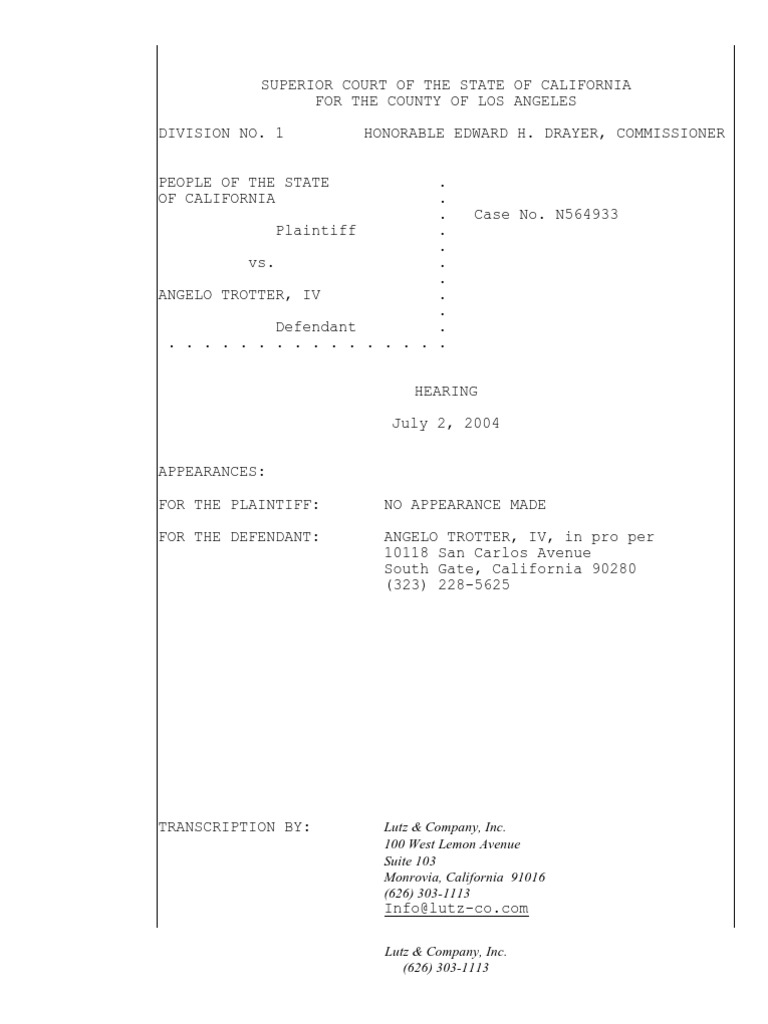 California Court Hearing Transcript | PDF | Plea | Arraignment