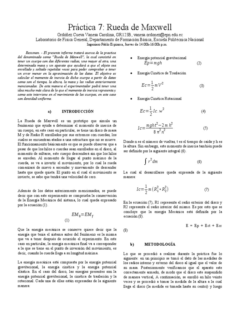 Práctica 7 Rueda de Maxwell | PDF | Rotación | Masa