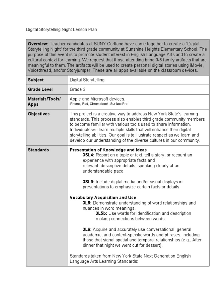 Digital Storytelling Night for 3rd Graders | PDF | Storytelling ...