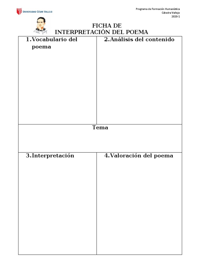 Análisis y apreciación de un poema a través de su vocabulario, tema ...