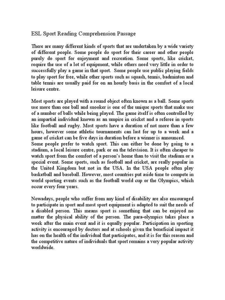 Sport Reading Comprehension Task | PDF | Sports | Cricket