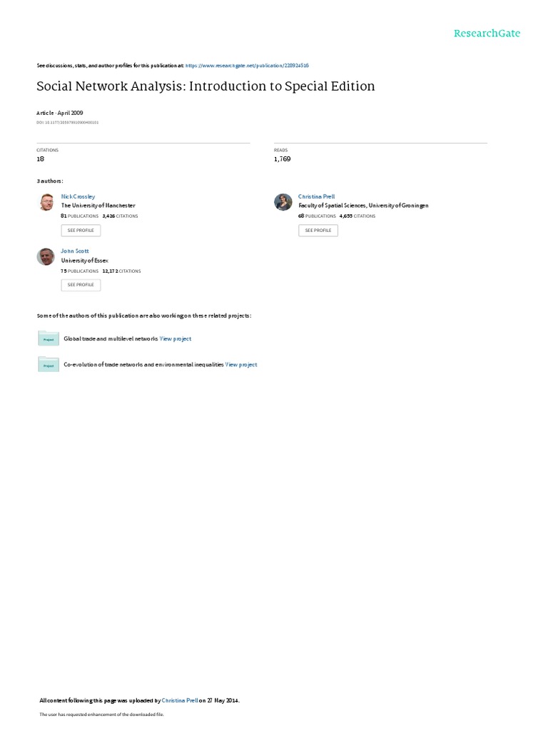 Social Network Analysis: Introduction To Special Edition: April 2009 ...