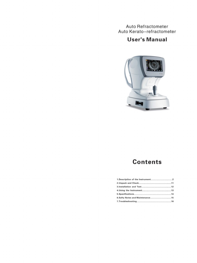 User S Manual: Auto Refractometer Auto Kerato-Refractometer | PDF ...