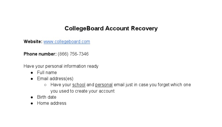 CollegeBoard Account Recovery Guide | PDF