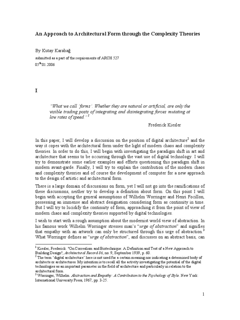 An Approach To Architectural Form Through The Complexity Theories (Kutay Karabag) | PDF | Non ...