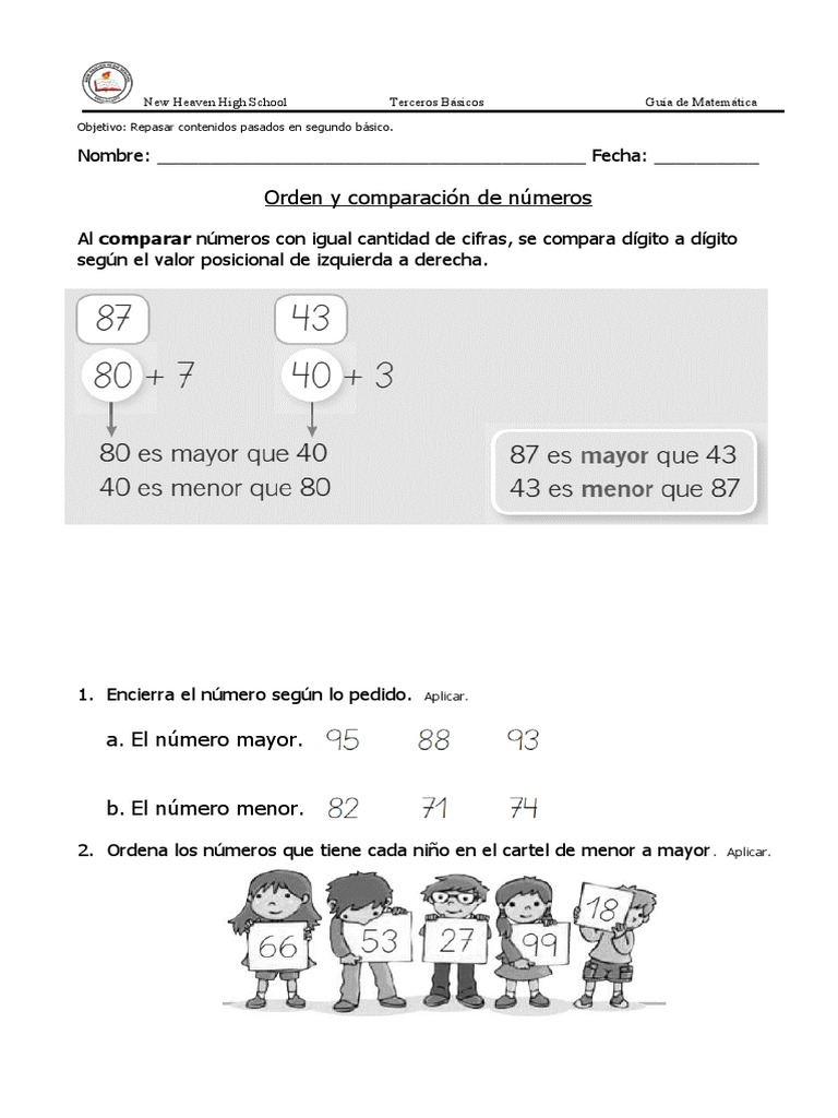 Guia Orden y Comparacion de Números | PDF
