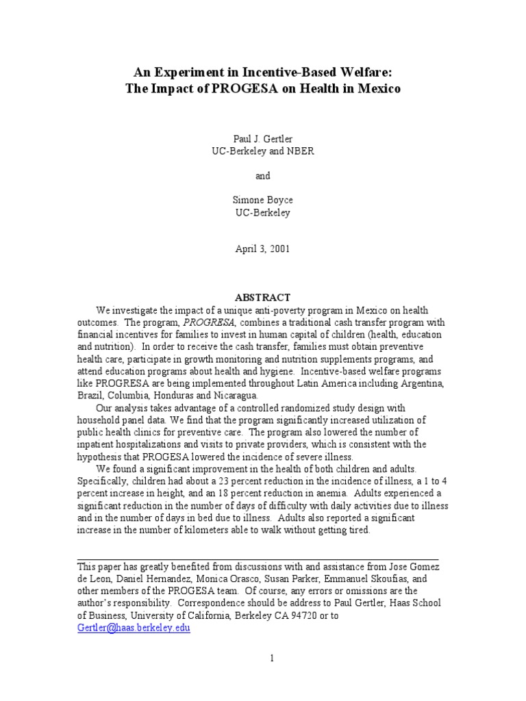 PROGRESA's Impact on Health in Mexico | PDF | Survey Methodology ...