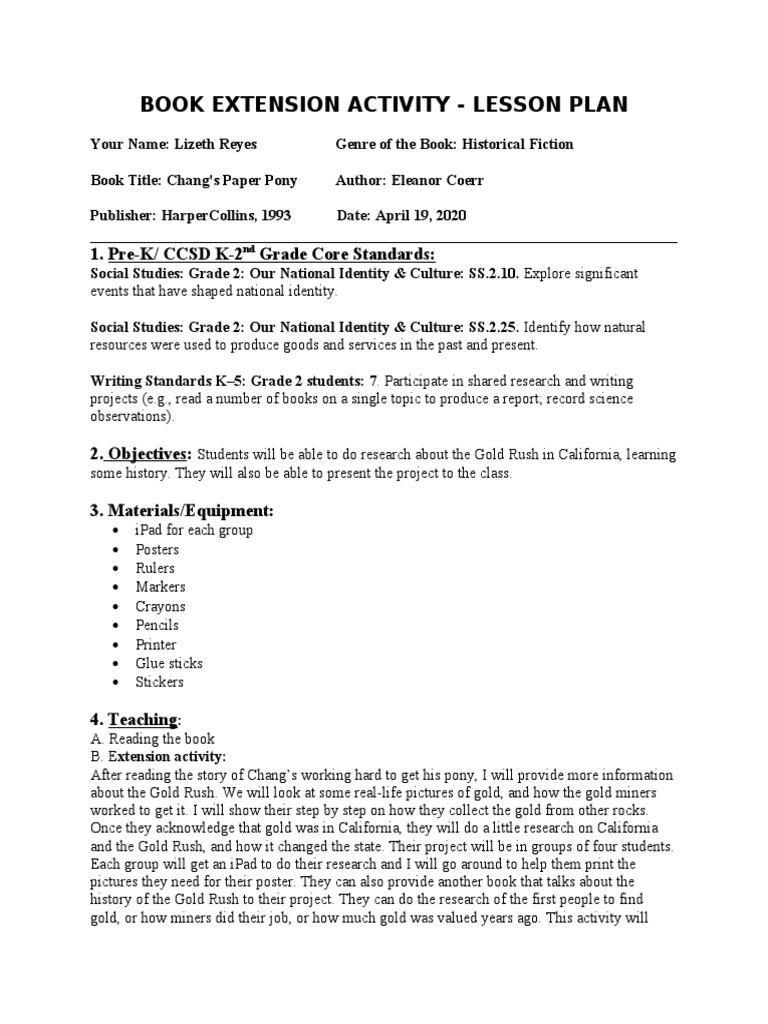 Book Extension Activity - Lesson Plan: 1. Pre-K/ CCSD K-2 Grade Core ...