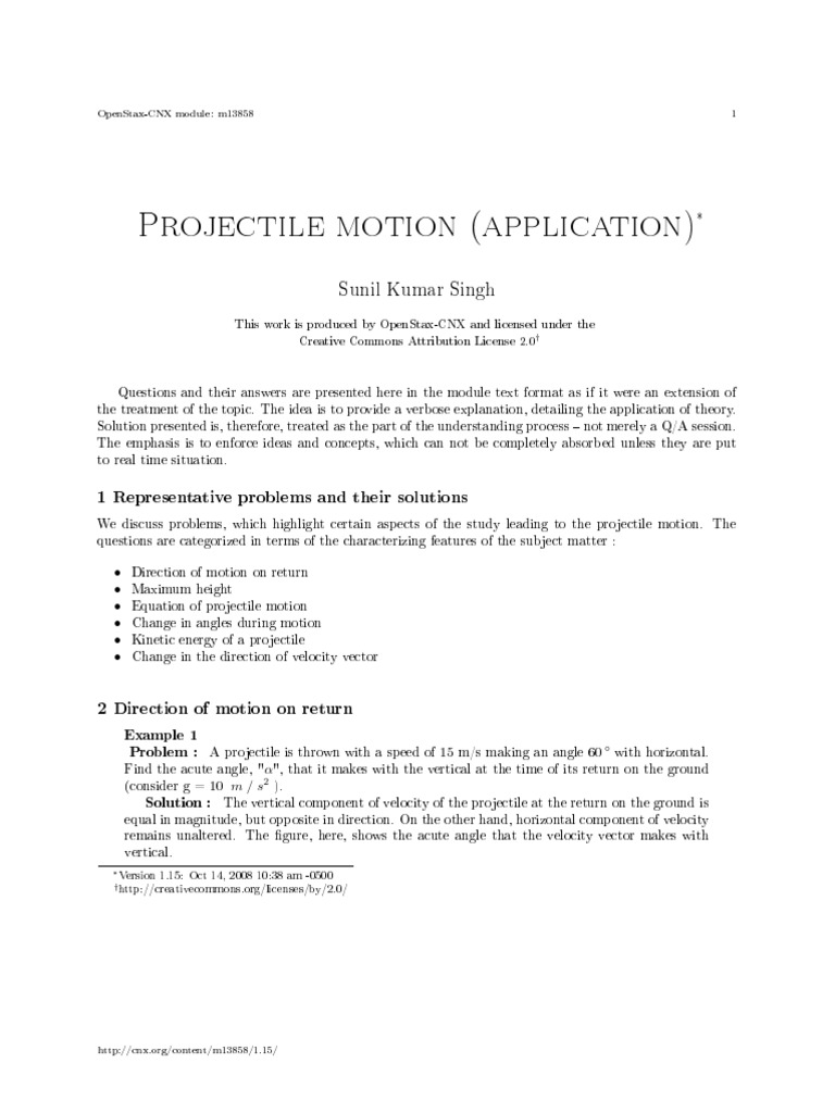 Projectile Motion (Application) : Sunil Kumar Singh | PDF | Projectiles | Euclidean Vector