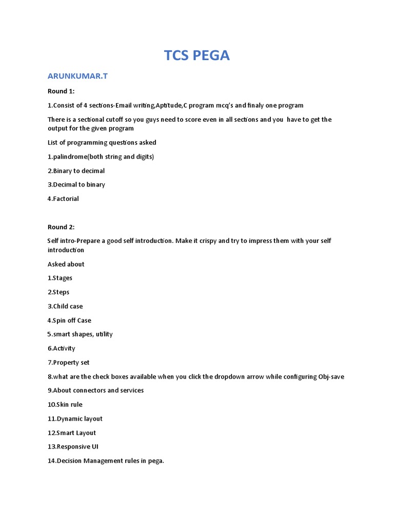 TCS Pega Drive Questions | PDF | Computing | Areas Of Computer Science