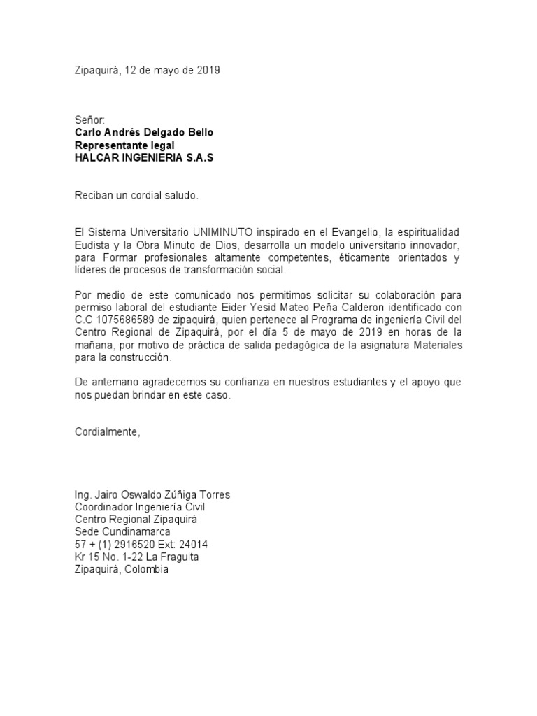 Carta Modelo Excusa | PDF