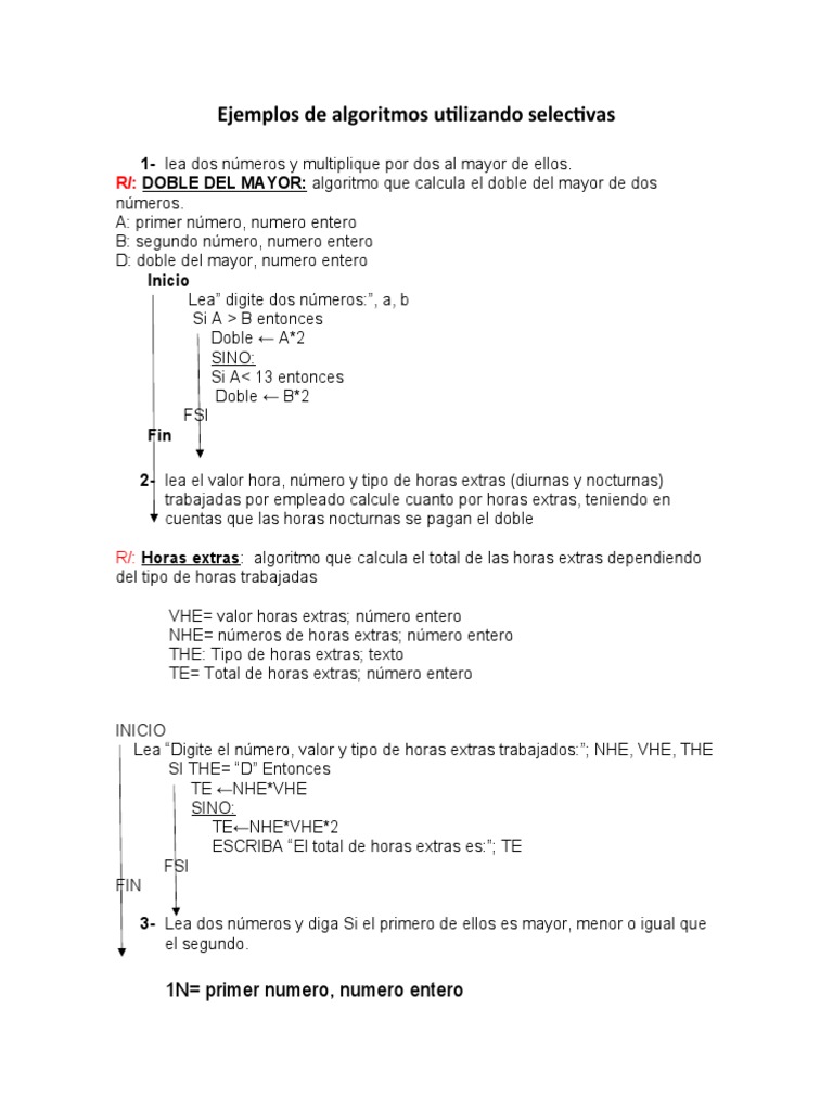 Ejemplos de Algoritmos Utilizando Selectivas | PDF | Enseñanza de ...