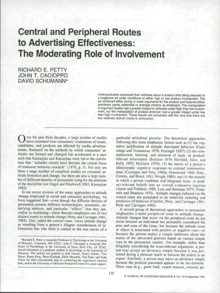 Petty Cacioppo - Central and Peripheral Routes To Advertising PDF | PDF ...