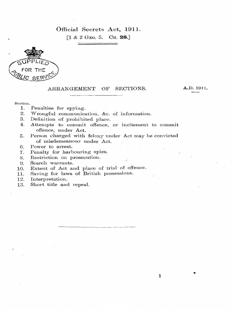 Official Secrets Act 1911 | PDF | Arrest | Government Information