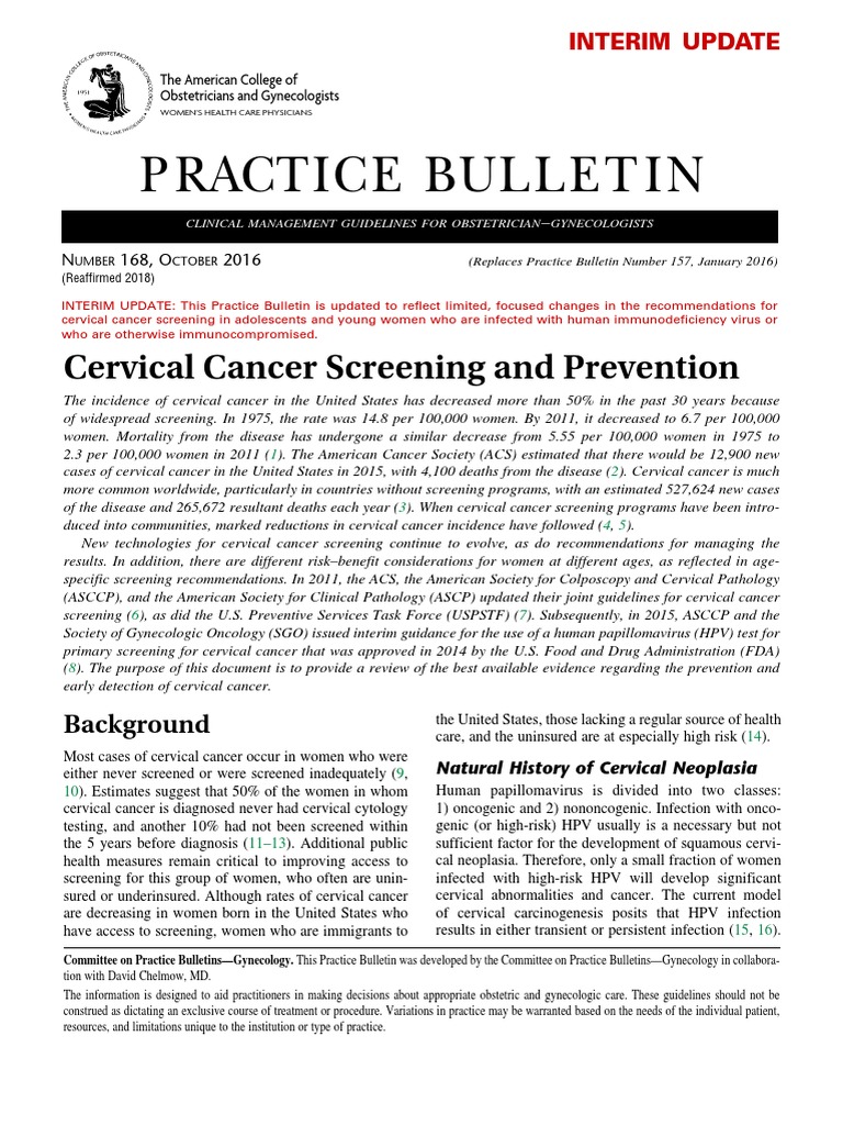 ACOG Cervical Cancer Screening | Download Free PDF | Cervical Cancer ...