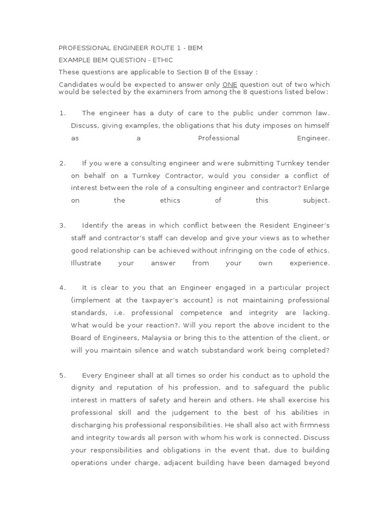 Professional Engineer Route 1 Question Essay | Download Free PDF ...