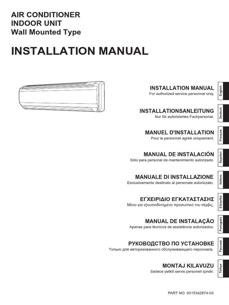 Installation Manual: Air Conditioner Indoor Unit Wall Mounted Type ...