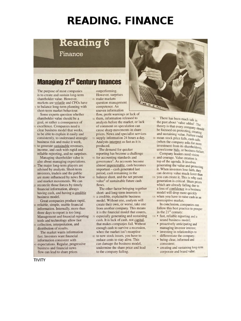 Reading. Finance: Tivity | PDF | Investor | Financial Markets