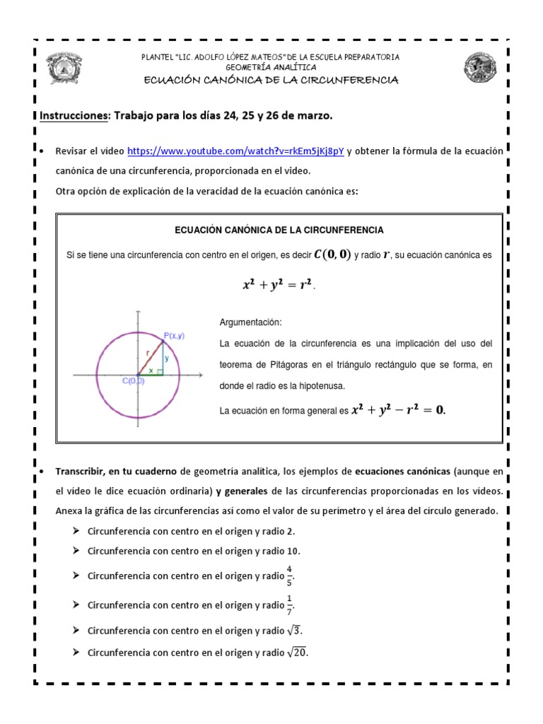 Circunferencia Ecuación Canónica DESDE CASA Sesión 1 | PDF | Tangente ...