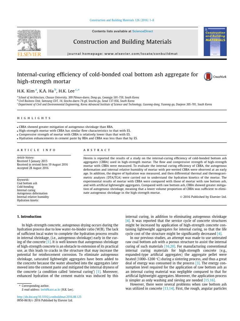 Internal Curing Efficiency of Cold Bonded Coal Bottom Ash Aggregate For ...