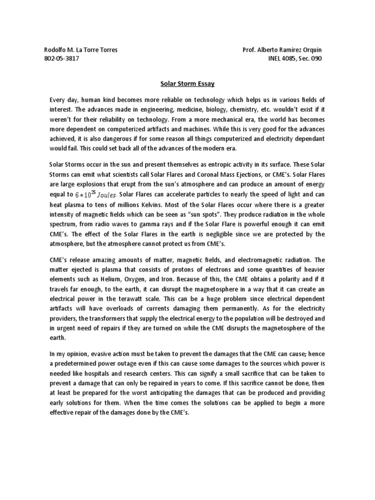Solar Storm Essay | PDF | Nature | Solar Flare
