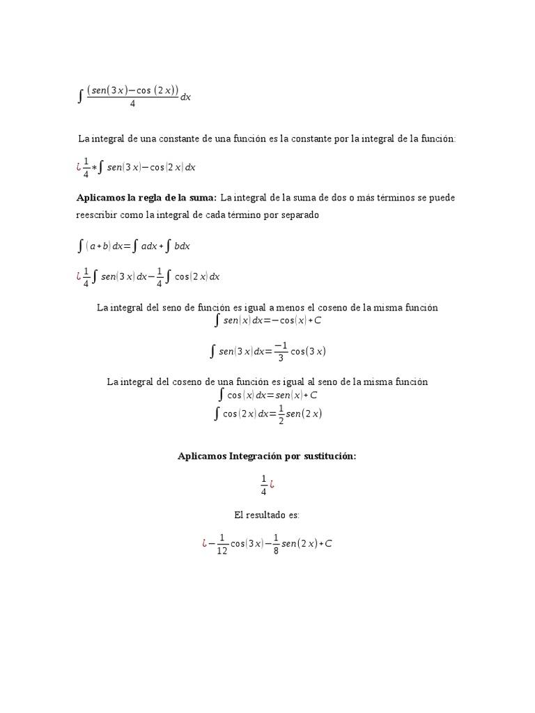 Ejercicio Paso A Paso Integral Seno Coseno Calculo Integral | PDF