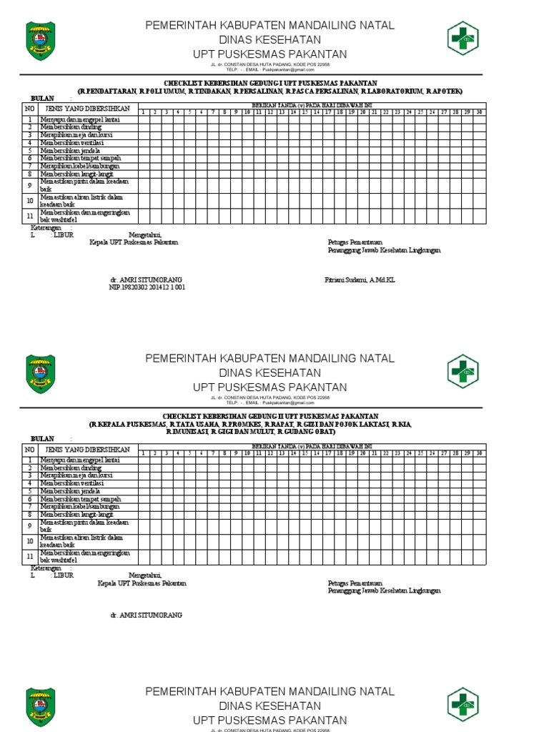 8.checklist Kebersihan Gedung Puskesmas | PDF