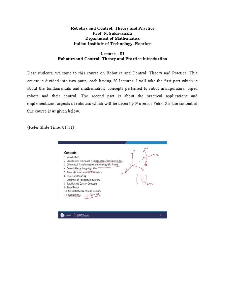 Lec1 Robotics | PDF | Kinematics | Trigonometric Functions
