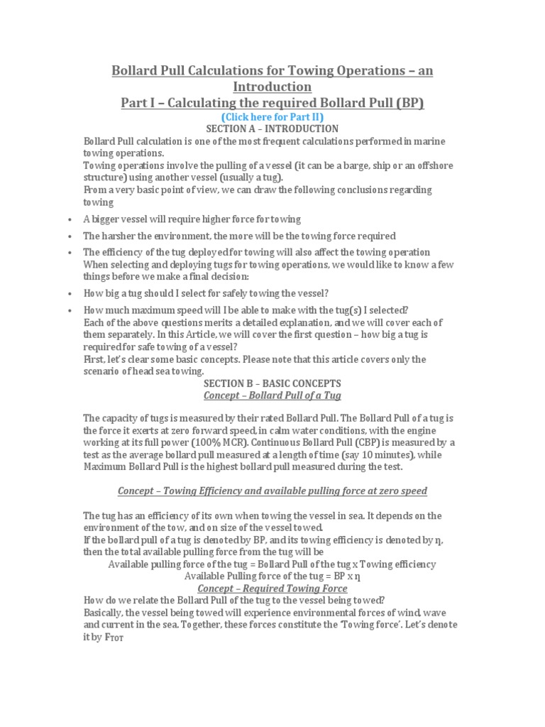 Bollard Pull Calculations For Towing Operations | PDF | Tugboat | Ships