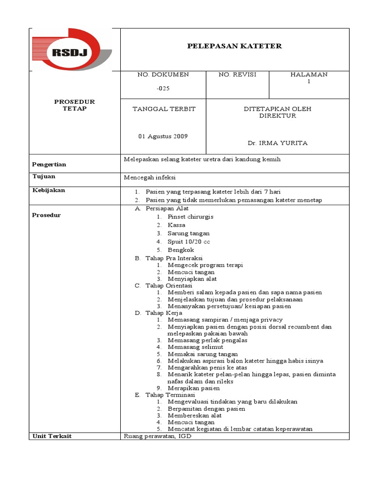 Sop Pelepasan Kateter | PDF